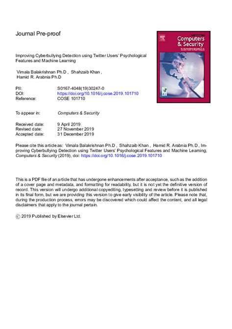 Pdf Improving Cyberbullying Detection Using Twitter Users Psychological Features And Machine