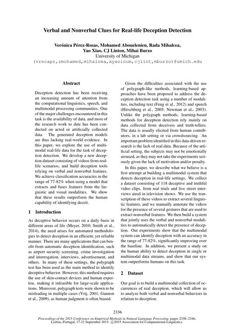 Pdf Verbal And Nonverbal Clues For Real Life Deception Detection