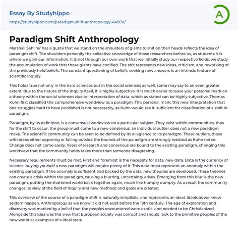 Paradigm Shift Anthropology Essay Example