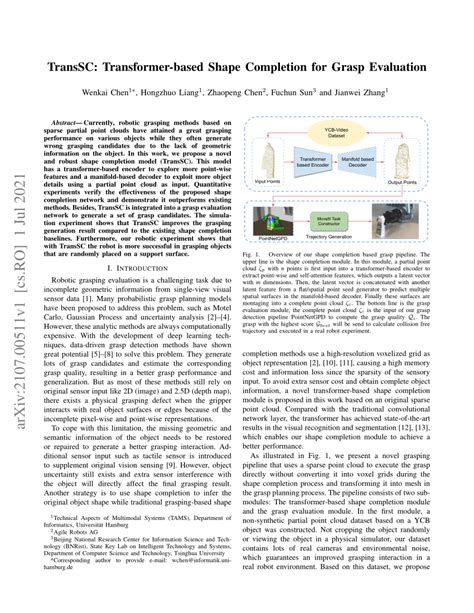 Pdf Transsc Transformer Based Shape Completion For Grasp Evaluation