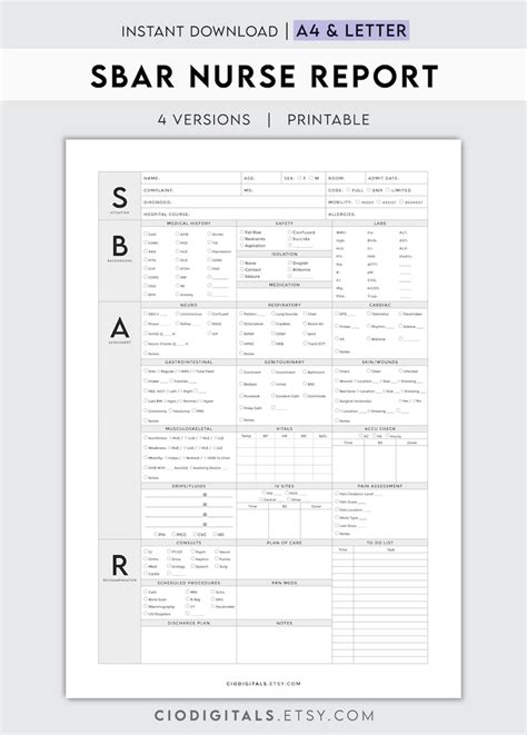 Sbar Nurse Report Template Patient Handoff Sheet Digital Download Etsy