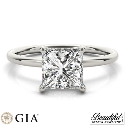 135 Carat Hidden Halo Princess Cut Engagement Ring 18k White Gold