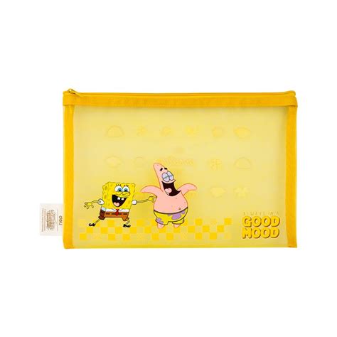 Spongebob Mesh Zip Bag A5 Deli Assorted Colours