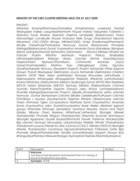 Minutes Of The Cbo Cluster Meeting Held On July