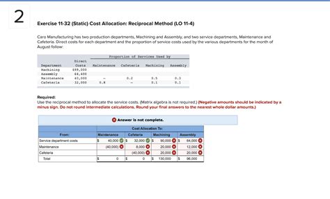 solved n exercise 11 32 static cost allocation reciprocal