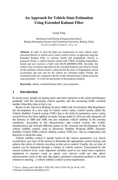 Pdf An Approach For Vehicle State Estimation Using Extended Kalman Filter