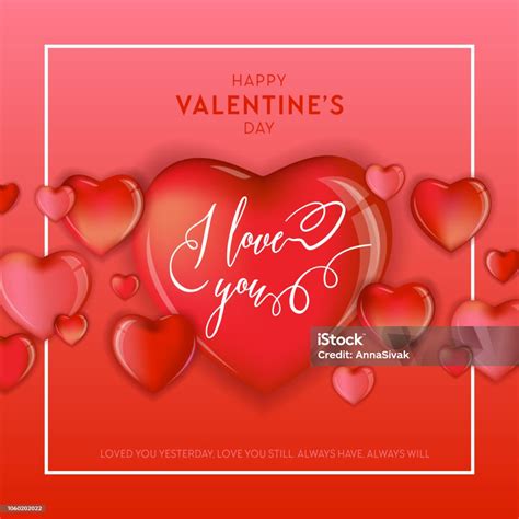 발렌타인 데이 핸드 레터링 그려 사랑 카드 벡터 일러스트 레이 션 웨딩 파티 전단지 또는 포스터에 대 한 3d 마음으로 창조적인 디자인 개념 3차원 형태에 대한 스톡 벡터