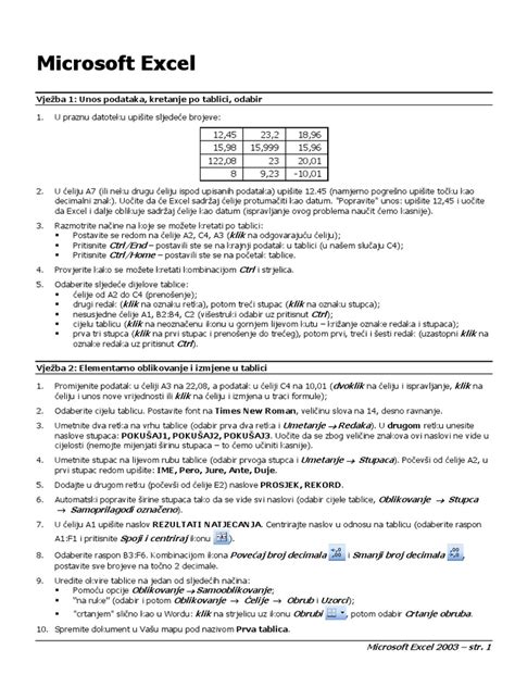 Vjezbe Excel Zadaca