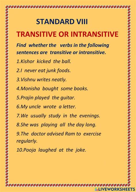 Transitive And Intransitive Verbs Examples For Class 4 Free
