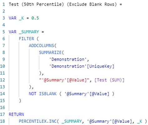 calculate mean median mode and percentile for a measure in power bi