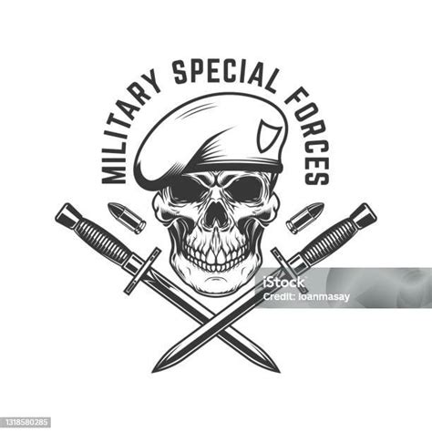 군사 특수 부대 교차 된 칼을 가진 낙하산 두개골 라벨 기호 엠블럼용 디자인 요소 벡터 일러스트레이션 배지에 대한 스톡 벡터 아트 및 기타 이미지 Istock