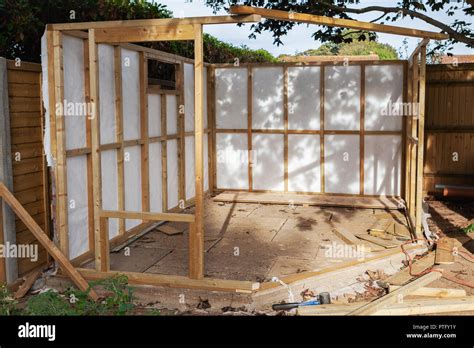 Building Summer House Or Shed In The Garden Unfinished Structure Made