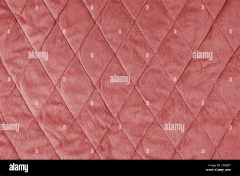 Quilted Velours Fabric Background Red Texture Blanket Or Puffer Jacket Stiched With Diamond