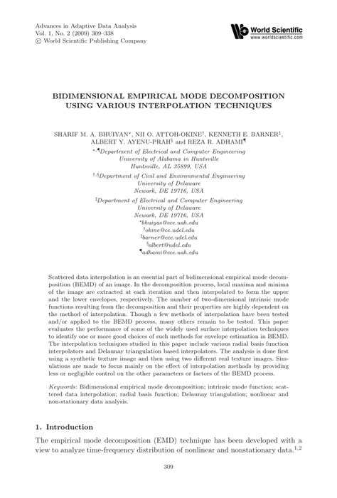 Pdf Bidimensional Empirical Mode Decomposition Using Various Interpolation Techniques