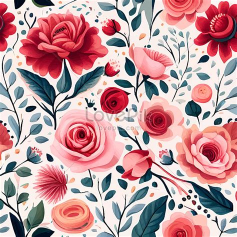 장미와 잎 원활한 플로랄 패턴 벡터 일러스트 레이 션 사진 무료 다운로드 Lovepik