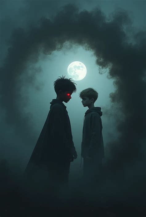 Красный глаз 2 мальчика черные мальчик белый темный дым Seaart Ai