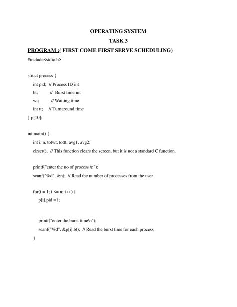 OS LAB TASK 3 Best Solution OPERATING SYSTEM TASK 3 PROGRAM FIRST COME FIRST SERVE Studocu