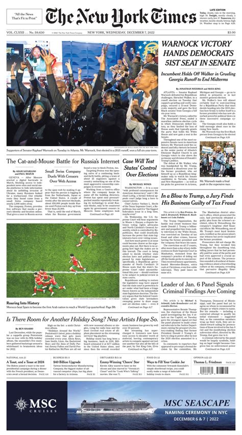 Front Page The New York Times December 7 2022 Boomers Daily