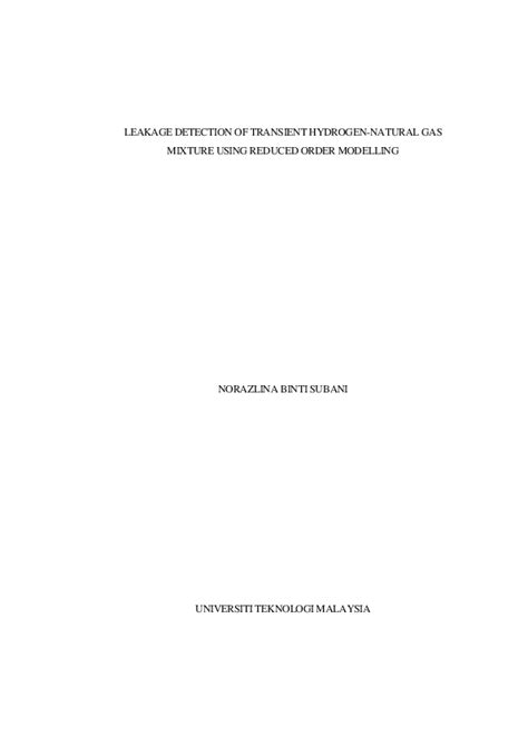 Pdf Leakage Detection Of Transient Hydrogen Natural Gas Mixture Using Reduced Order Modelling