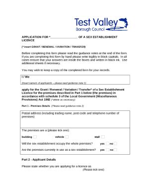 Sex Establishment Application Doc Template PdfFiller