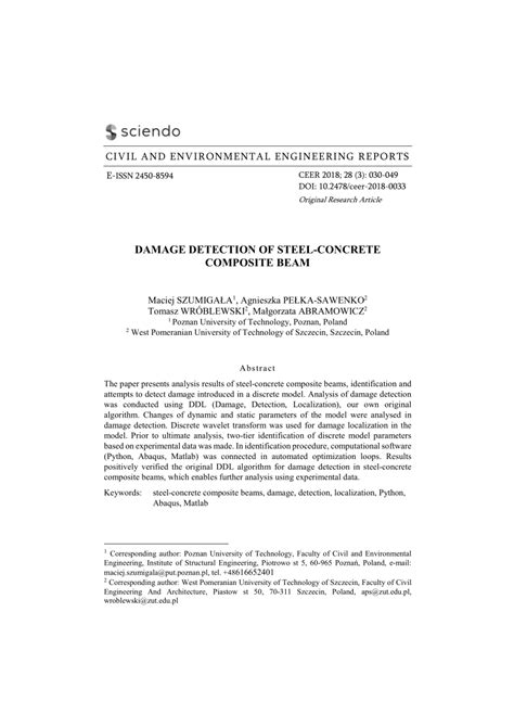 PDF Damage Detection Of Steel Concrete Composite Beam