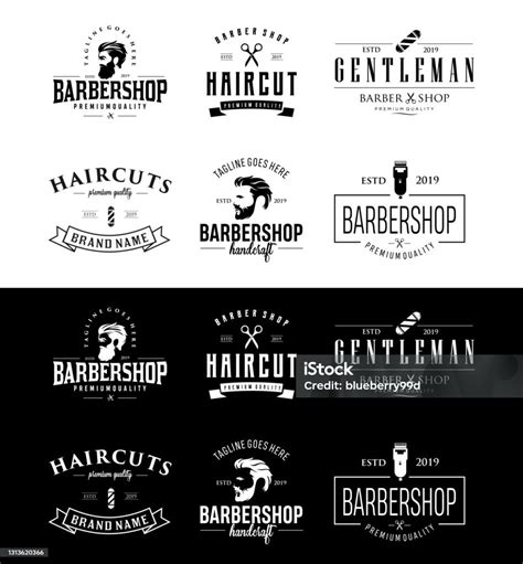 이발소 디자인 빈티지 실루엣 벡터 스톡의 세트는 흰색과 검은 색 배경에 있습니다 컬렉션 헤어 스타일 배지 빈티지 히스프터 배지 가위에 대한 스톡 벡터 아트 및 기타 이미지