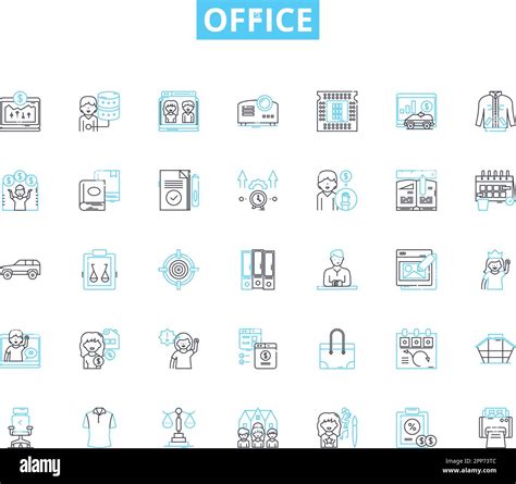 Office Linear Icons Set Desk Computer Printer Ph Filing Meeting