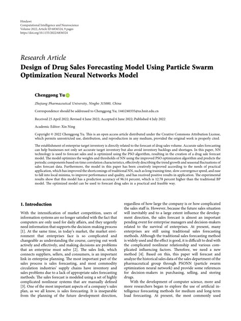 Pdf Design Of Drug Sales Forecasting Model Using Particle Swarm