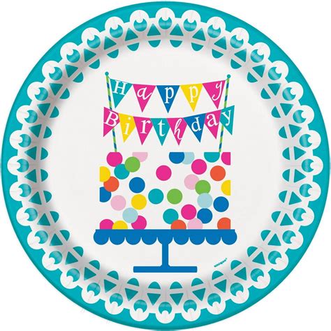 9 Confetti Cake Birthday Party Plates 8ct