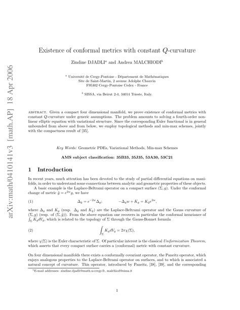 Pdf Conformal Metrics With Constant Q Curvature