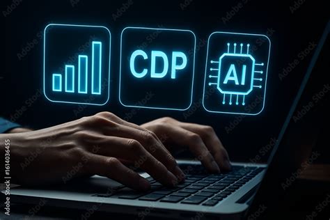 Hands Typing On A Laptop With Glowing Icons For Data Analytics Ai And