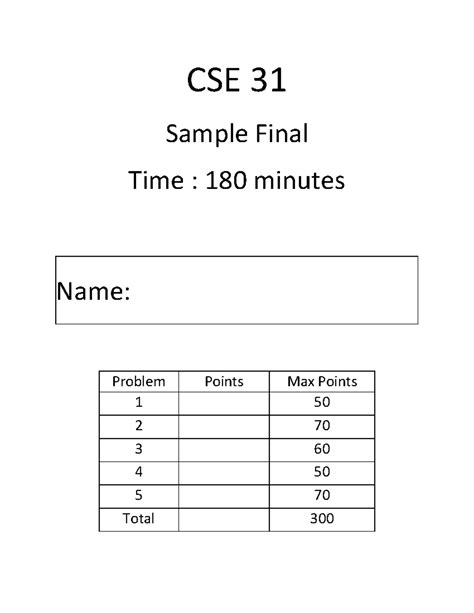 cse31 final sample instructor chi yan leung cse 31 sample final time 180 minutes name