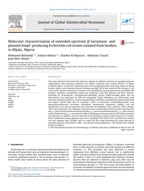 Pdf Molecular Characterisation Of Extended Spectrum β Lactamase And Plasmid Ampc Producing