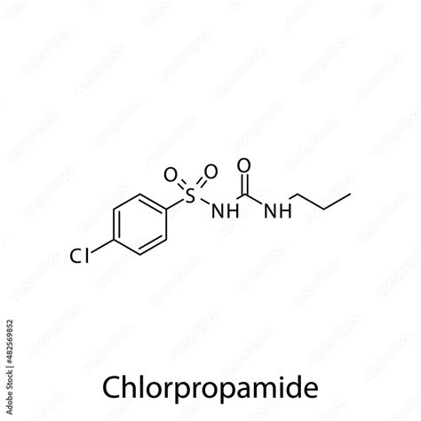Chlorpropamide Molecular Structure Flat Skeletal Chemical Formula