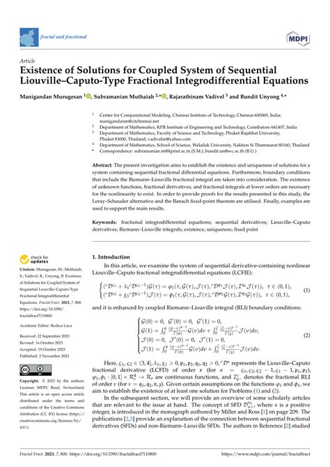 Pdf Existence Of Solutions For Coupled System Of Sequential Liouvillecaputo Type Fractional