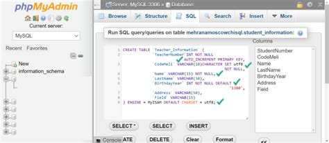 نمونه کار مباحث مربوط به پایگاه داده و آزمایشگاه آن کار با Mysql