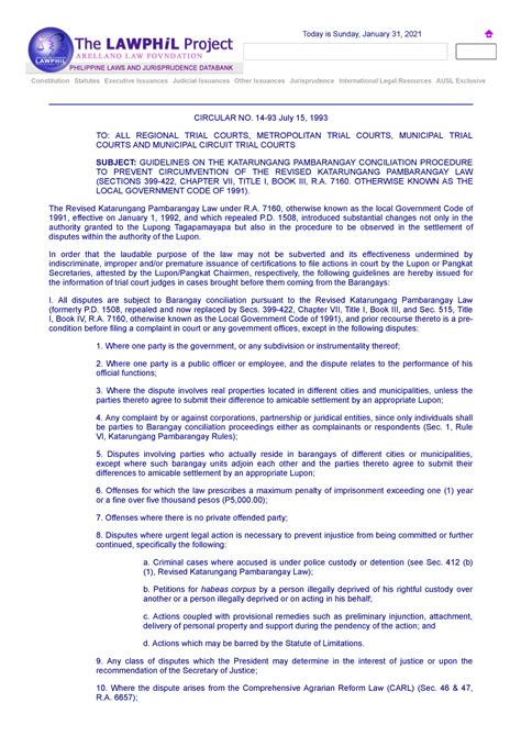 Barangay Conciliation Proceeding Constitution Statutes Executive