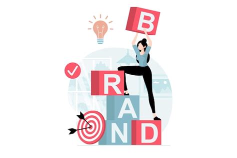 플랫 디자인의 사람들 장면을 사용한 브랜딩 팀 개념 여성은 전략을 만드는 새로운 아이디어를 생성하고 웹에 대한 문자 상황이 있는