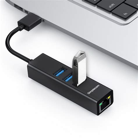 Simplecom Chn420 Aluminium 3 Port Superspeed Usb Hub With Gigabit Ethernet Adapter
