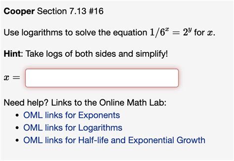 Solved Cooper Section 713 ﻿16use Logarithms To Solve The