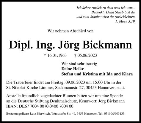 Traueranzeigen Von Jörg Bickmann Trauer Anzeigen De