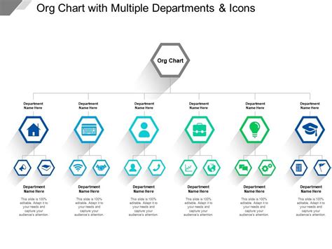 Org Chart With Multiple Departments And Icons PowerPoint Presentation