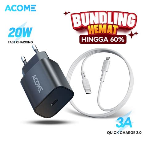 Jual Acome Bundling Hemat Charger W Pd Usb C Ac Kabel Data Type C Lightning Fast