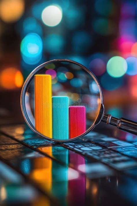Data Analysis Graphic A Vibrant Bar Graph Seen Through A Magnifying