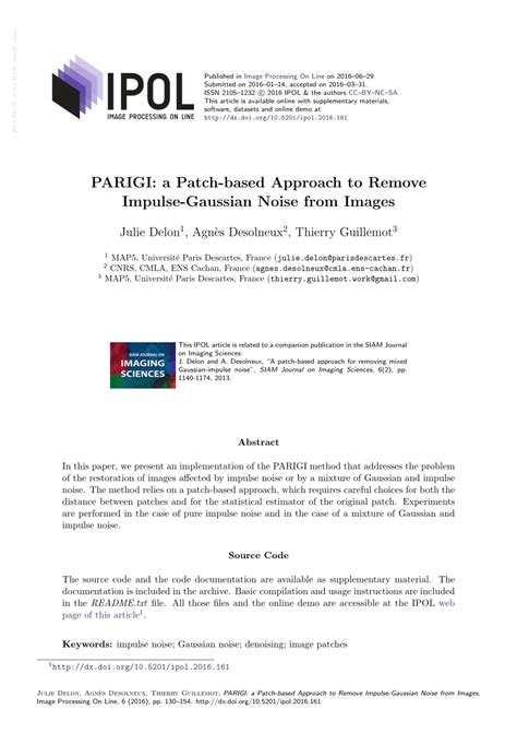 Pdf Parigi A Patch Based Approach To Remove Impulse Gaussian Noise