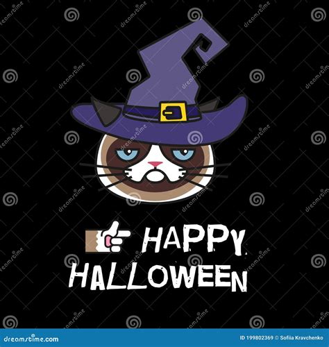 Grumpy Cat In Witch Costume Happy Halloween Stock Vector Illustration Of Character Grumpy