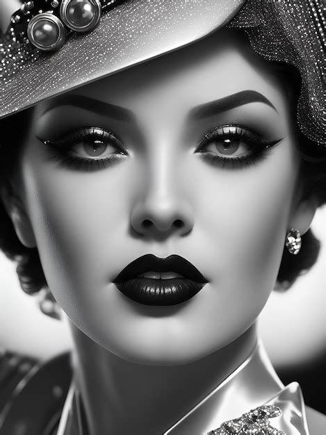 Premium Photo Black And White Portrait Of A Woman Face In Pin Up