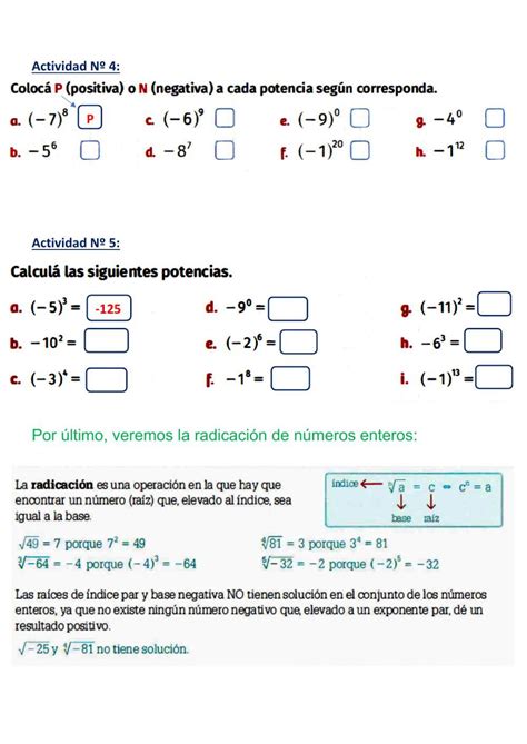 Actividad Nº 6 Enteros Operaciones Combinadas Potencias Y Raíces Online Exercise For Live