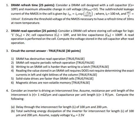 Solved DRAM Refresh Time Points Consider A DRAM Chegg