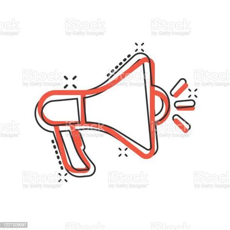 만화 스타일의 메가 폰 스피커 아이콘 흰색 고립 된 배경에 불혼 기호 만화 벡터 그림입니다 비명 발표 스플래시 효과 비즈니스